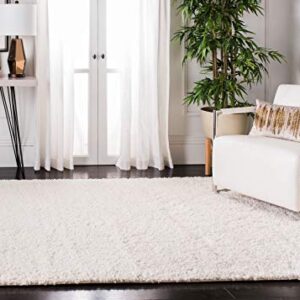 SAFAVIEH Fontana Shag Collection Area Rug - 8' Square, Ivory, Solid Design, Non-Shedding & Easy Care, 2-inch Thick Ideal for High Traffic Areas in Living Room, Bedroom (FNT800A)