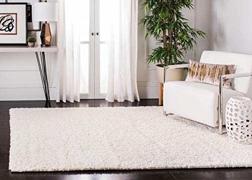 SAFAVIEH Fontana Shag Collection Area Rug - 8' Square, Ivory, Solid Design, Non-Shedding & Easy Care, 2-inch Thick Ideal for High Traffic Areas in Living Room, Bedroom (FNT800A)