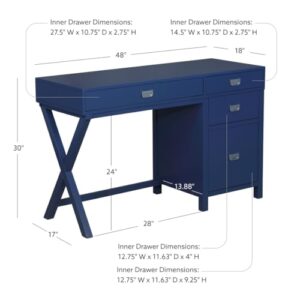 Linon Sadie Navy Blue Modern Classic Side Storage Desk