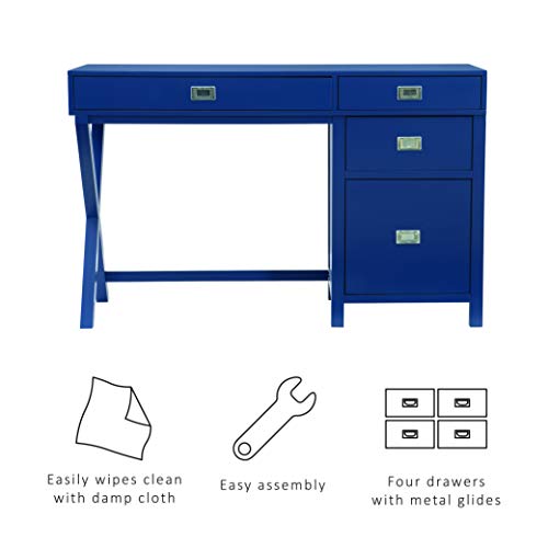 Linon Sadie Navy Blue Modern Classic Side Storage Desk