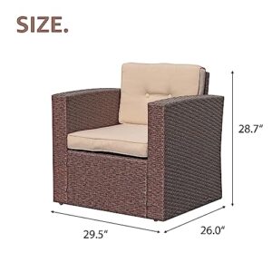 Super Patio PE Wicker Outdoor Sofa, Rattan Patio Chair, Single Armchair with Beige Cushion, Additional Seat for Outdoor Furniture Set, Sectional Sofa, Porch, Garden, Backyard, Espresso Brown