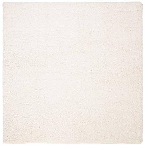 SAFAVIEH Fontana Shag Collection Area Rug - 8' Square, Ivory, Solid Design, Non-Shedding & Easy Care, 2-inch Thick Ideal for High Traffic Areas in Living Room, Bedroom (FNT800A)