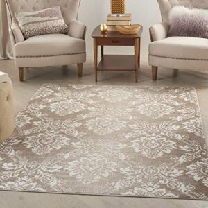 nourison elation floral ivory mocha 5'3" x 7'3" area -rug, easy -cleaning, non shedding, bed room, living room, dining room, kitchen (5x7)