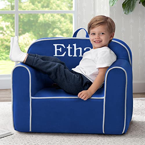 Delta Children Personalized Cozee Chair – Customize with Name – Foam Kids Chair for Ages 18 Months and Up, Blue/White