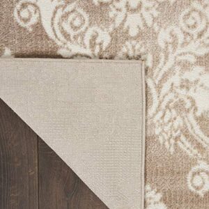 Nourison Elation Floral Ivory Mocha 5'3" x 7'3" Area -Rug, Easy -Cleaning, Non Shedding, Bed Room, Living Room, Dining Room, Kitchen (5x7)