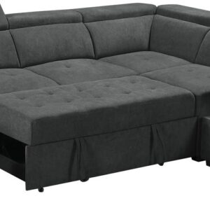 Lilola Home Henrik Dark Gray Sleeper Sectional Sofa with Storage Ottoman and 2 Stools