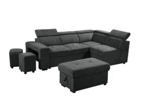 lilola home henrik dark gray sleeper sectional sofa with storage ottoman and 2 stools