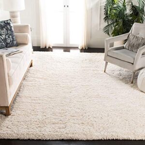 safavieh fontana shag collection area rug - 8' square, ivory, solid design, non-shedding & easy care, 2-inch thick ideal for high traffic areas in living room, bedroom (fnt800a)