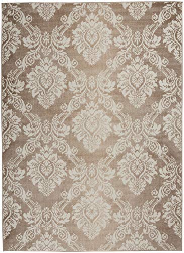 Nourison Elation Floral Ivory Mocha 5'3" x 7'3" Area -Rug, Easy -Cleaning, Non Shedding, Bed Room, Living Room, Dining Room, Kitchen (5x7)