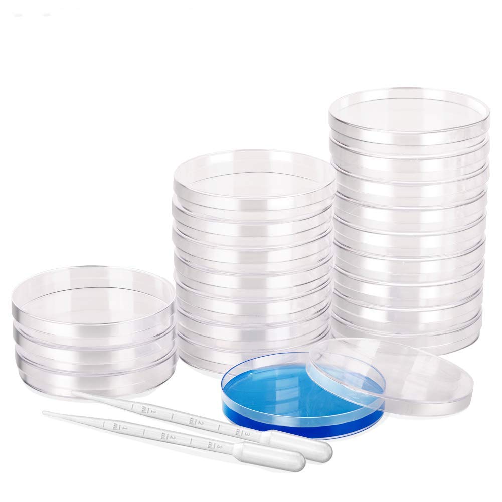 NCK 6 Pack Sterile Polypropylene Petri Dishes with Lid and 2 Plastic pipettes Unbreakable autoclavable with Lid,100mm Diax15mm Deep with 2 Plastic Transfer Pipettes