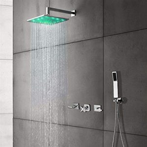 bath select tagress led shower set - bstled6110t contemporary led showerhead, multilevel mixer & handheld with auto color changing light shower set wall mount chrome - 8 inch