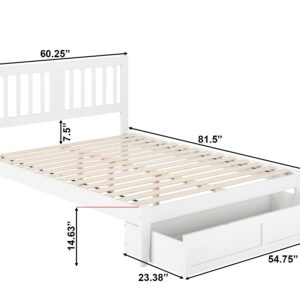 AFI Tahoe Twin XL Size Platform Bed with Foot Drawer & Charging Station in White