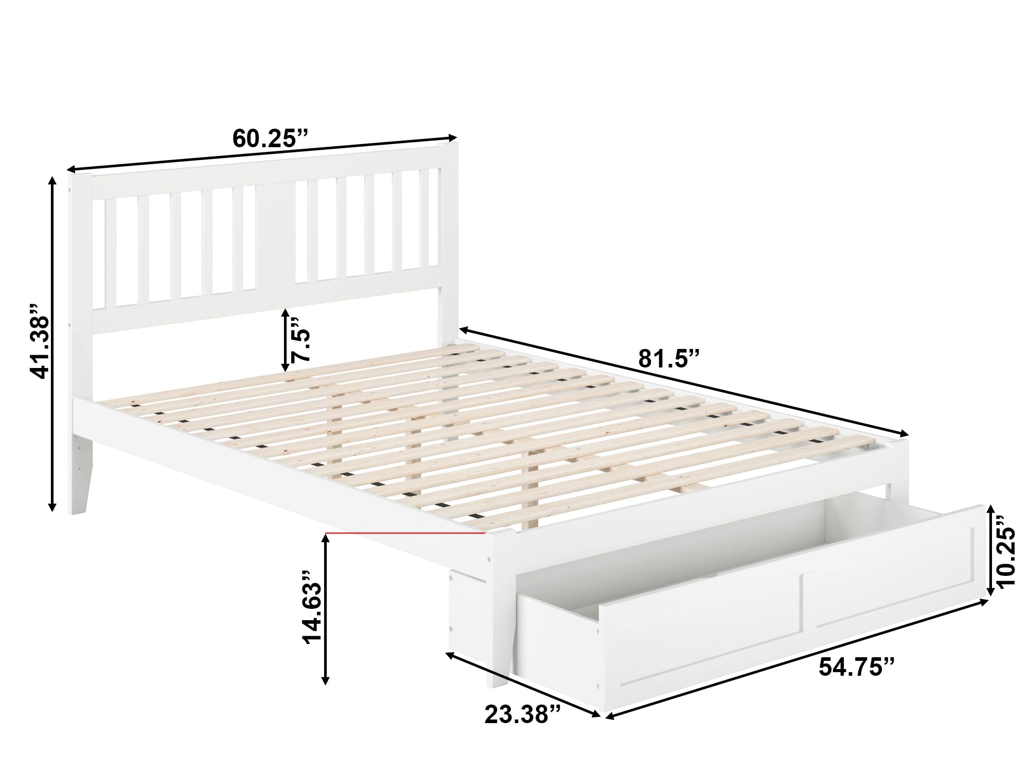 AFI Tahoe Twin XL Size Platform Bed with Foot Drawer & Charging Station in White