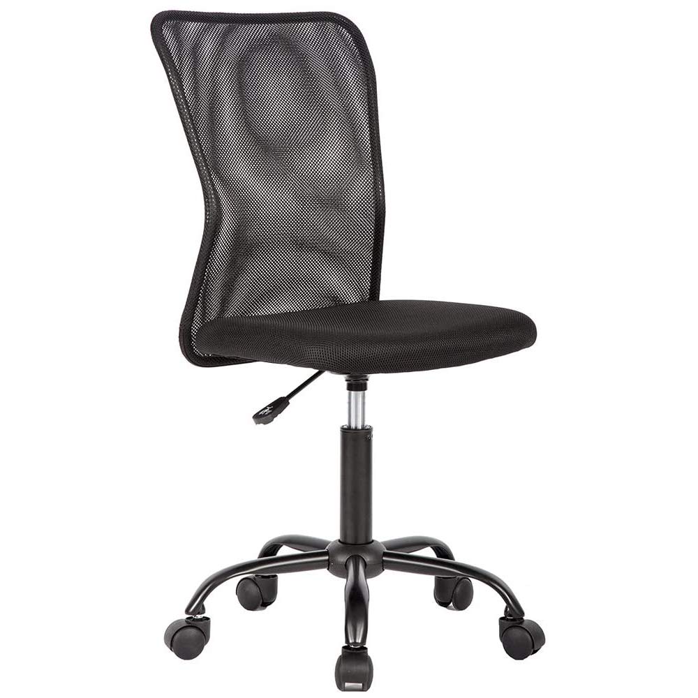 Mesh Office Chair Armless Task Chair Mid Back Ergonomic Computer Desk Chair with Lumbar Support Height Adjustable No Armrest Home Office Chair Swivel Rolling Chair for Adult, Black