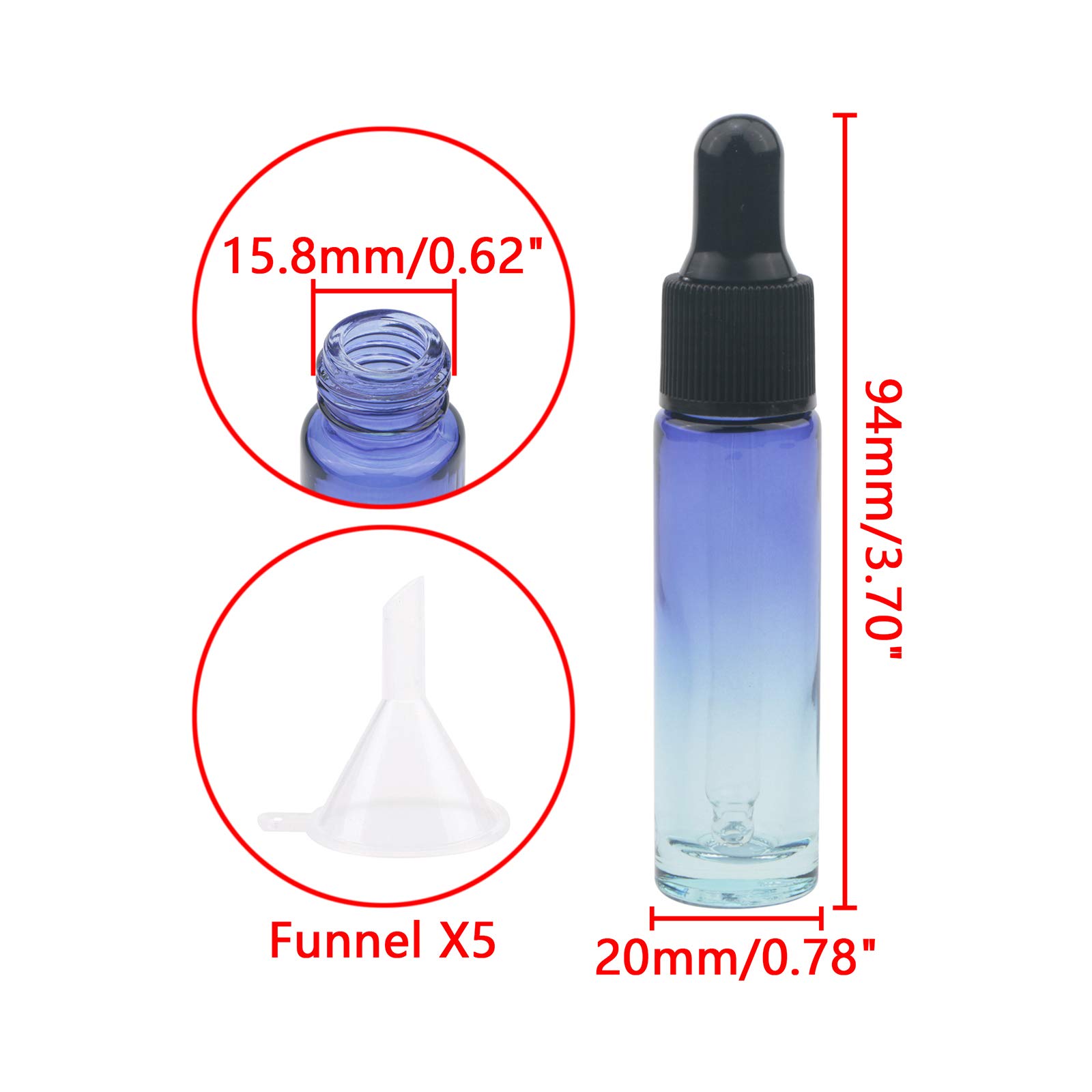 Ellbest 10pcs 10ml Dropper Glass Bottles Reusable Blue Gradient Dropper Bottles with Eye Dropper, perfect for Carrying Outside