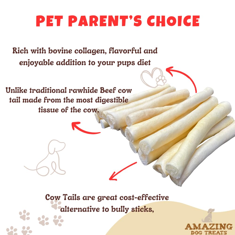 Amazing Dog Treats Cow Tail Dog Chew- (Variety Size 4-6 Inch - 2 Lb) Premium Quality - Thin - Sourced from Grass Fed Cattle - Long Lasting Dog Chew- Rawhide Alternative