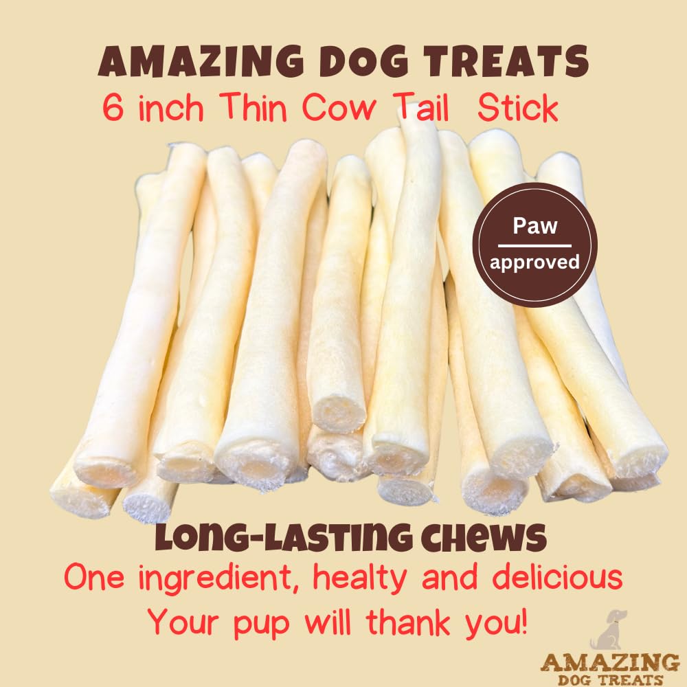 Amazing Dog Treats Cow Tail Dog Chew- (Variety Size 4-6 Inch - 2 Lb) Premium Quality - Thin - Sourced from Grass Fed Cattle - Long Lasting Dog Chew- Rawhide Alternative