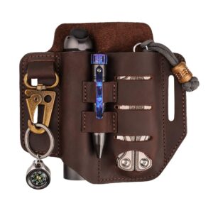 viperade pj13 leather multitool sheath for belt, leather edc belt organizer for multitools, flashlight, pen, leather sheath for belt, multitool and flashlight holster