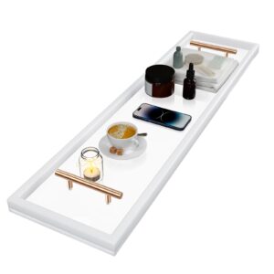 ZXMOTO Clear Bathtub Caddy Tray 33 Inch Acrylic Bathtub Caddy Tray with Stainless Steel Handles (Gold)