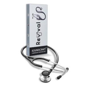 revival soundcraft cardiology stainless-steel dual head stethoscope, for cardiologists, pulmonologists, heart and lung specialists, nurses, medical students (black)