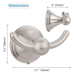 FILTA Bathroom Towel Hooks, Brushed Nickel Robe & Towel Hooks for Bathroom Wall Mounted, Traditional Bathroom Towel and Robe Wall Hooks for Hanging Towels, Bath Towel Hook for Shower Wall (2 Pack)