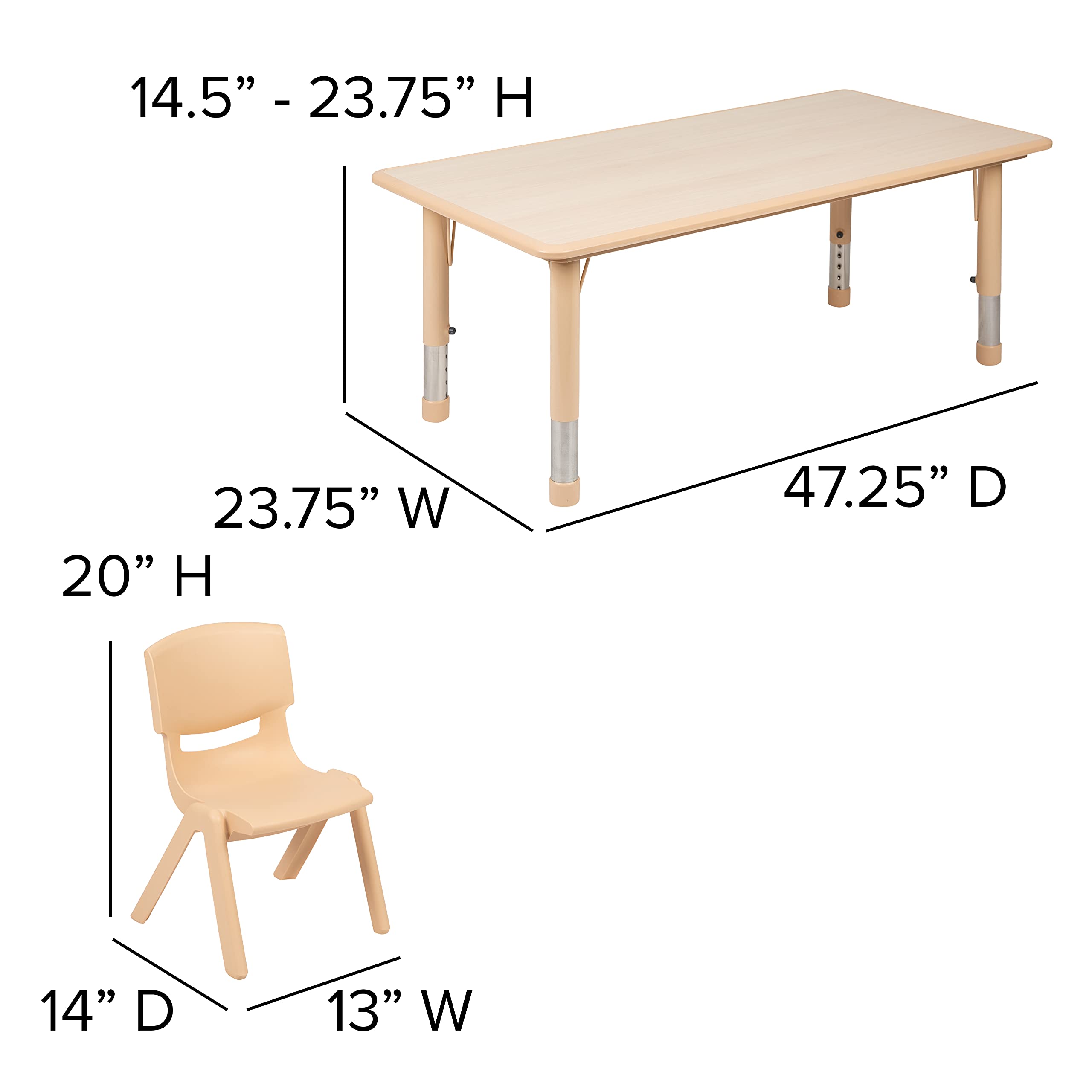 EMMA + OLIVER 23.625" W x 47.25" L Rectangle Natural Plastic Activity Table Set with 6 Chairs