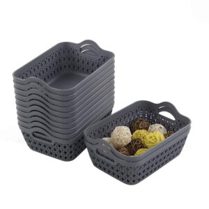 yarebest plastic small baskets tray, desktop storag tray set of 12, grey