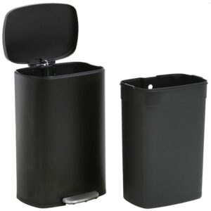 tyyps 13 gallon black stainless steel trash can with lid and inner plastic bucket, 50 liter capacity, 13" x 13" x 15"