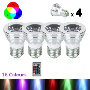 JTao-tec LED Color Changing Light Bulb 4pack,E26/E27 3W RGB Spotlight with IR Remote Control Mood Ambiance Lighting Colorful LED Light