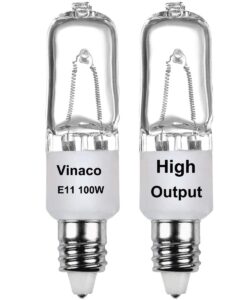 vinaco e11 light bulb, 2 pack e11 halogen bulb 100w long lasting lifespan, t4 e11 dimmable, high output 1700lm jde11 120v 100w with e11 mini candelabra base, 2800k warm white e11 bulb