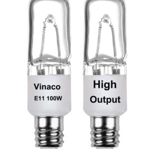 Vinaco E11 Light Bulb, 2 Pack E11 Halogen Bulb 100W Long Lasting Lifespan, T4 E11 Dimmable, High Output 1700LM JDE11 120V 100W with E11 Mini Candelabra Base, 2800K Warm White E11 Bulb