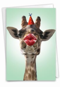 the best card company - 1 happy birthday greeting card - adorable animals, cute bday notecard with envelope - wild kisses giraffe c9280abdg