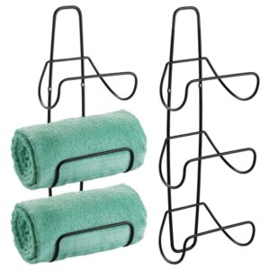 mdesign metal wall mount 3 level bathroom towel rack holder & organizer - for storage of washcloths, hand towels - use in guest, master, kid's bathrooms - 2 pack - black