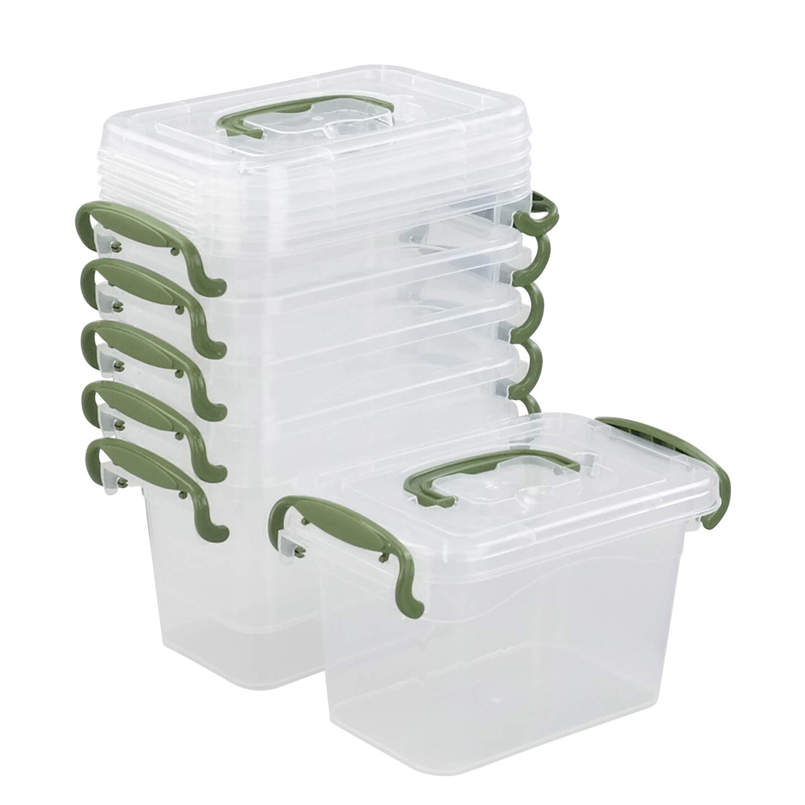 Ortodayes 6 Packs Mini Latch Storage Box, Plastic Clear Bins with Lids