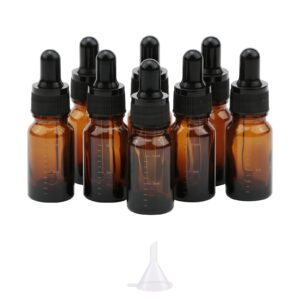 kesell 10ml glass dropper bottle, 8 pack amber graduated glass bottles with glass droppers and black cap for essential oils, perfumes