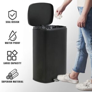 TYYPS 13 Gallon Black Stainless Steel Trash Can with Lid and Inner Plastic Bucket, 50 Liter Capacity, 13" x 13" x 15"