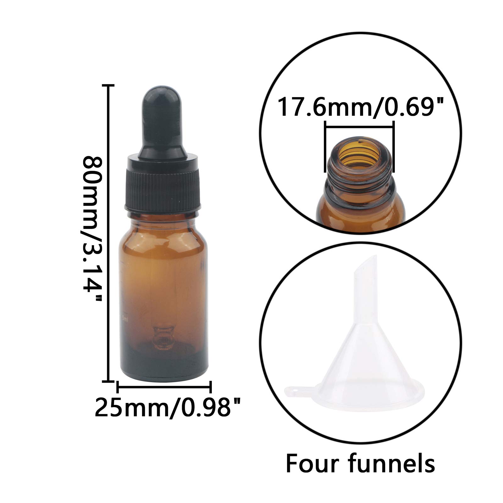 Kesell 10ml Glass Dropper Bottle, 8 Pack Amber Graduated Glass Bottles with Glass Droppers and Black Cap for Essential Oils, Perfumes