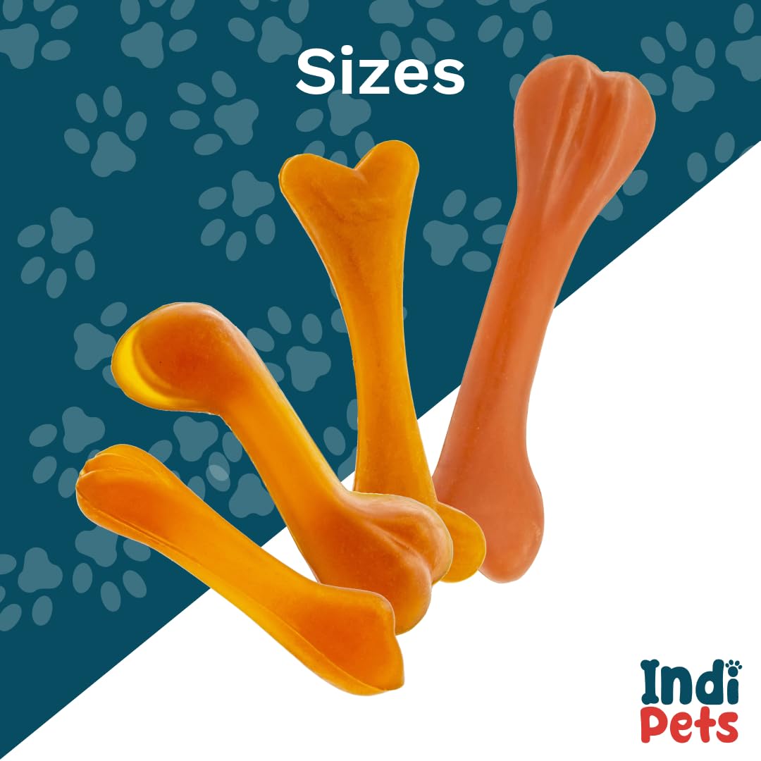 INDIPETS Bone Fetch & Chew Toy for Medium Dogs Durable, Safe, Plant-Derived Toy Made with 100% Natural Rubber | Medium, Natural (PN: 60007)