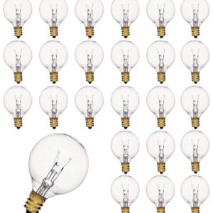 Konictom 25 Pack G40 Clear Globe Light Bulbs, 1.5 Inch Night Light Replacement Bulbs for Indoor Outdoor Patio Decor, C7 Candelabra Socket Base, 5W