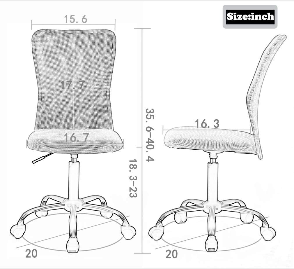 Mesh Office Chair Armless Task Chair Mid Back Ergonomic Computer Desk Chair with Lumbar Support Height Adjustable No Armrest Home Office Chair Swivel Rolling Chair for Adult, Black