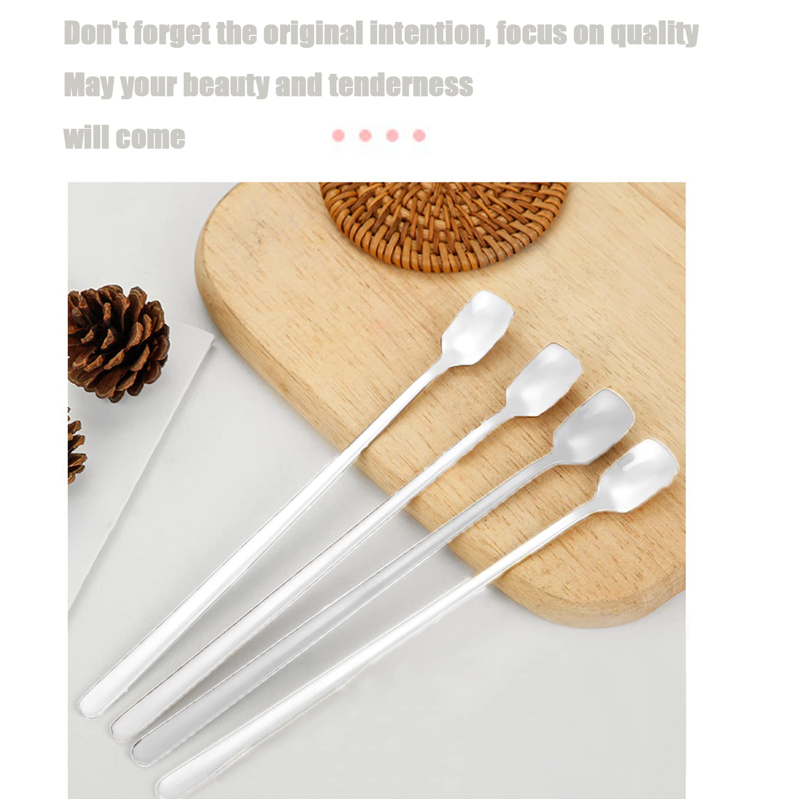 Long Spoons For Stirring,Stainless Steel Bartender Mixing Spoon Multifunction Long Stirring Spoon Long Candle Stirring Spoon 2 Types For Coffee Tea Wax Candle(Square Head 17Cm Spoon)