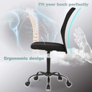 Mesh Office Chair Armless Task Chair Mid Back Ergonomic Computer Desk Chair with Lumbar Support Height Adjustable No Armrest Home Office Chair Swivel Rolling Chair for Adult, Black