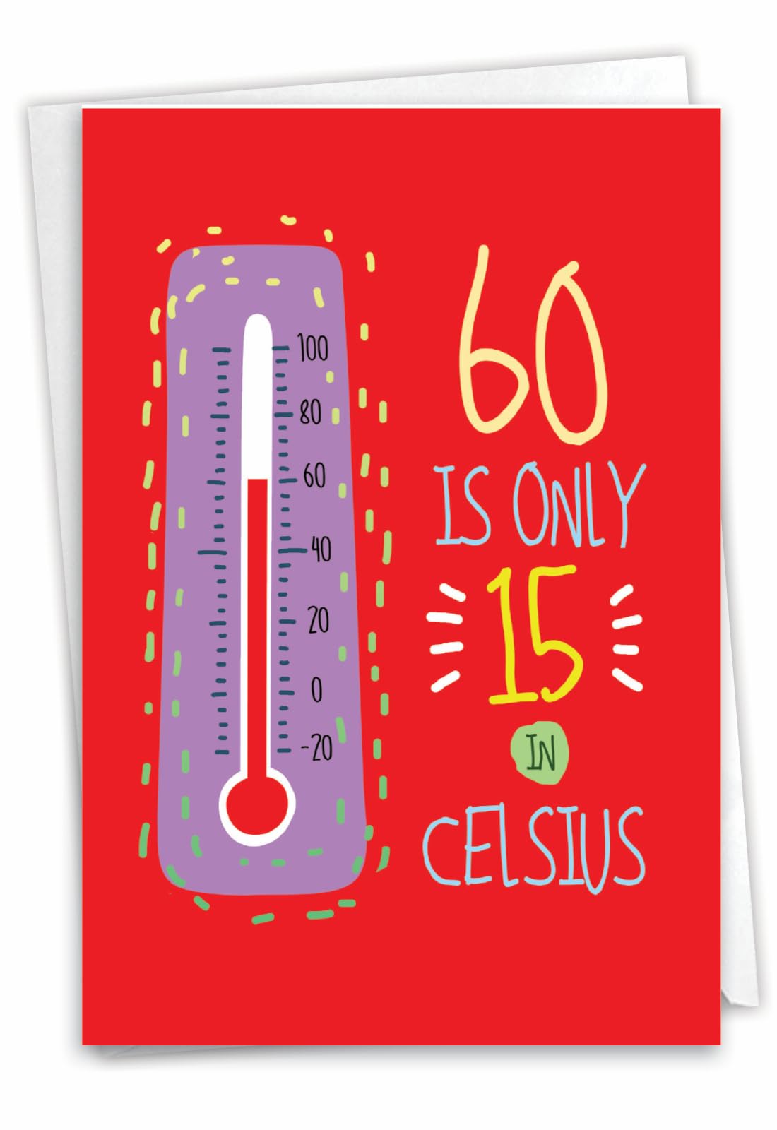 NobleWorks - 60th Milestone Birthday Card with Envelope - Fun Notecard for 60 Year Old, Stationery Congrats - In Celsius 60 C9349MBG