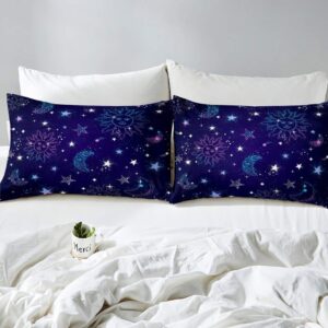 Castle Fairy Blue Universe Comforter Cover Sets King Sun Moon Stars Print Duvet Set Teens Youngs Galaxy Space Theme 3 Pieces Bedding Sets(1 Duvet Cover 2 Pillow Cases),No Comforter