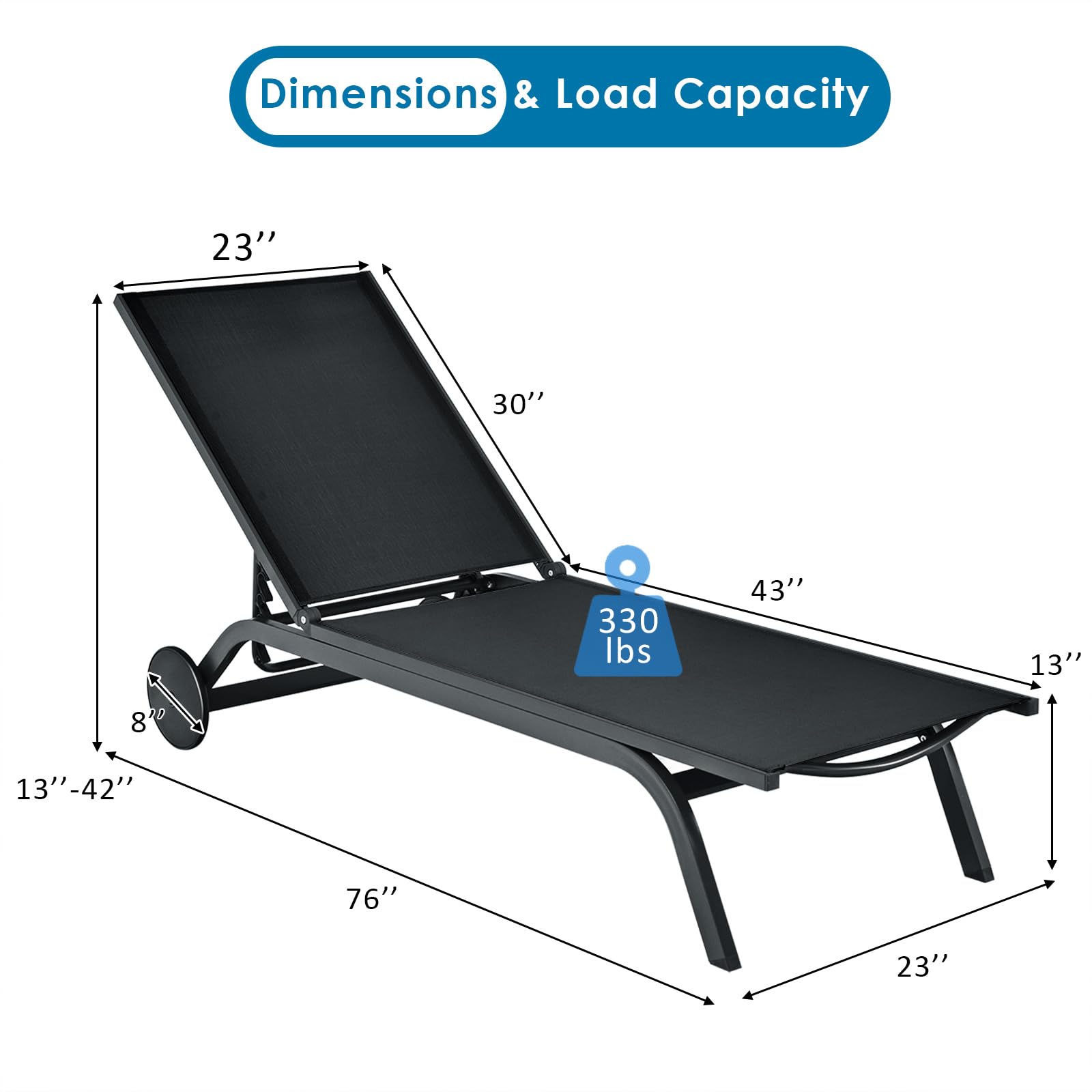 Giantex Lounge Chairs for Outside Patio Chaise Lounges Aluminum Recliner W/Adjustable 6 Backrest Positions and Wheels for Patio Beach Poolside Outdoor Sunbathing Chair(1, Black)