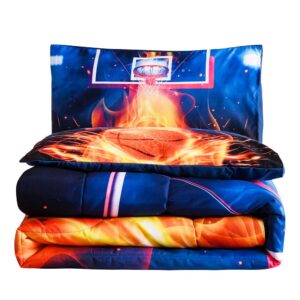 Btargot Basketball Fire Court Comforter Sets Twin for Boys Teens,Ball Sports Games Print, Basketball Hoop Bedding Home Decor