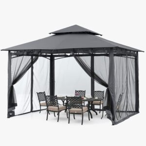 ABCCANOPY Gazebos for Patios 10x12 - Outdoor Steel Frame Gazebo with Mosquito Netting for Lawn Backyard Garden Deck (Dark Gray)