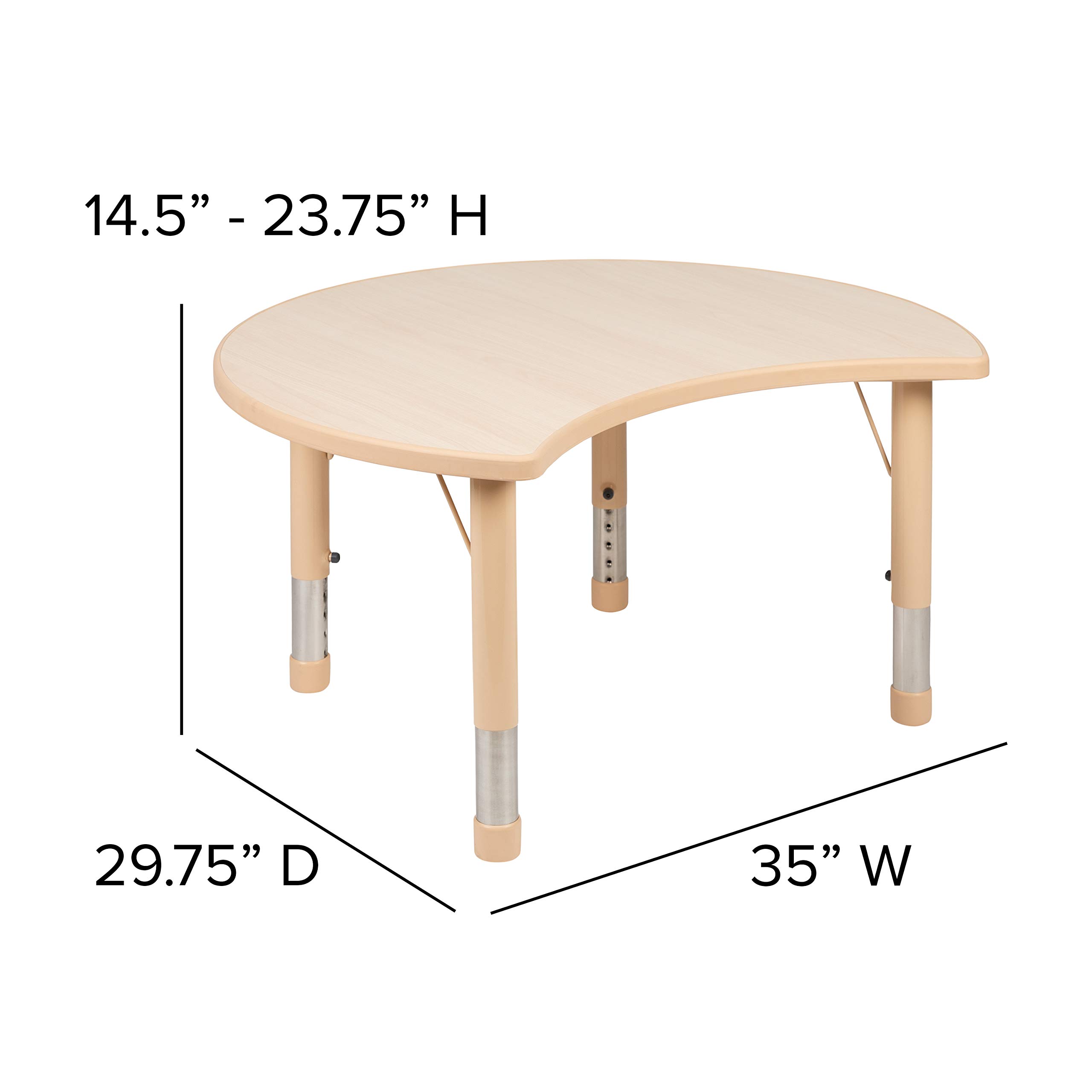 EMMA + OLIVER 25.125" W x 35.5" L Crescent Natural Plastic Adjustable Activity Table-Seats 4