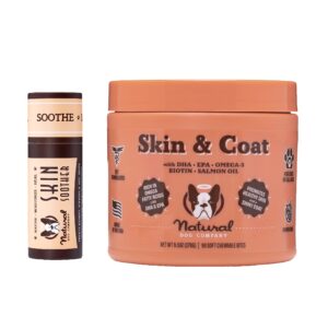 natural dog company skin & coat essentials bundle, skin & coat supplement + skin soother healing balm, promotes healthy skin & coat and relieves dry, itchy skin