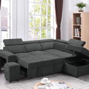 Lilola Home Henrik Dark Gray Sleeper Sectional Sofa with Storage Ottoman and 2 Stools